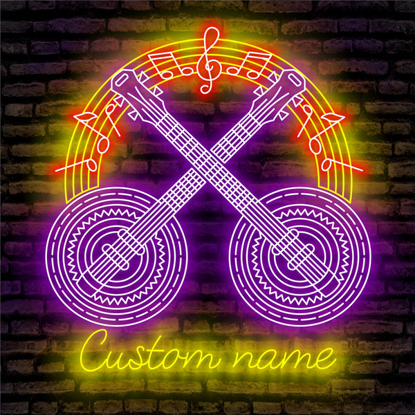Banjo Musical Instrument Neon Sign - Custom Name Banjo Musical Instrum ...