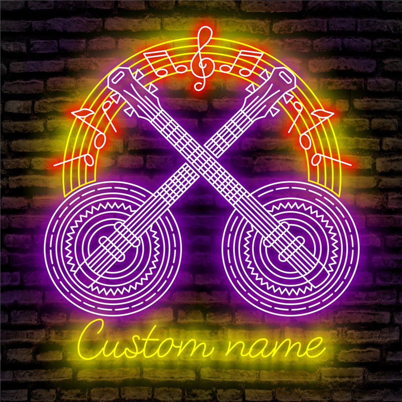 Banjo Musical Instrument Neon Sign - Custom Name Banjo Musical Instrum ...