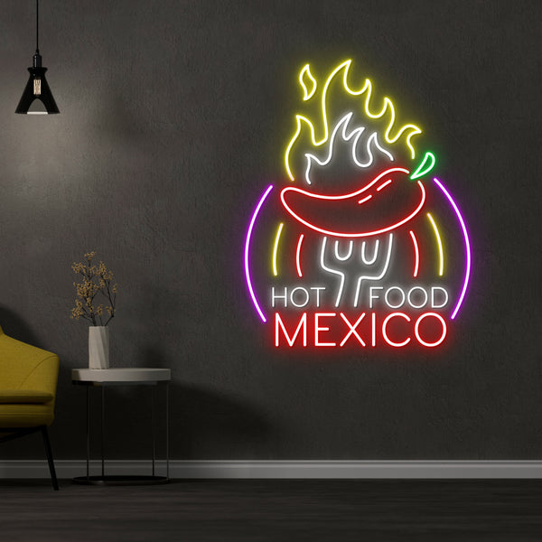 Mexico Hot Food Neon Sign, Mexican Restaurant Neon Sign, Mexico Food N ...